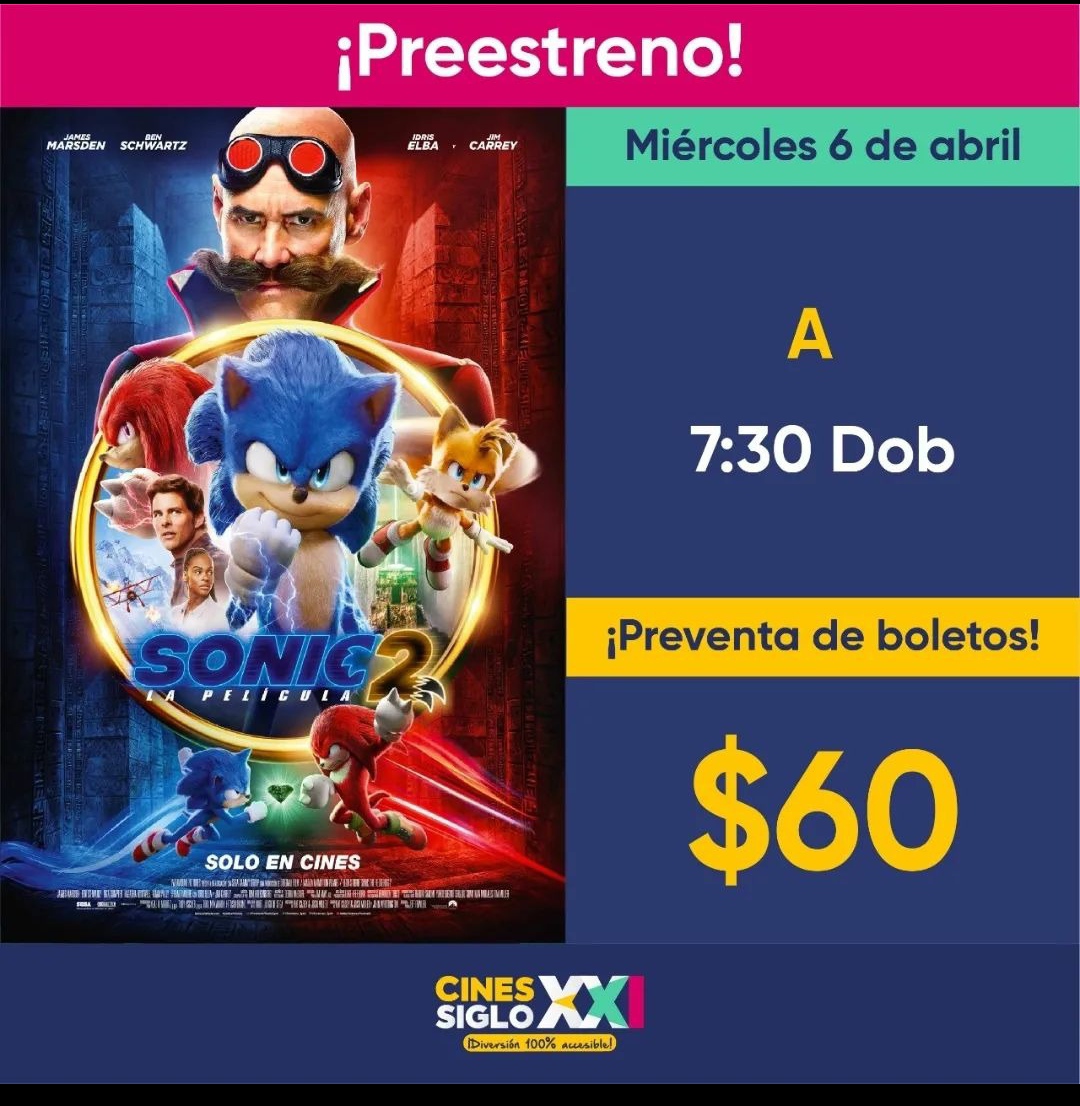 Los @CinesSigloXXI presentan este miércoles Sonic – CM Noticias Mérida